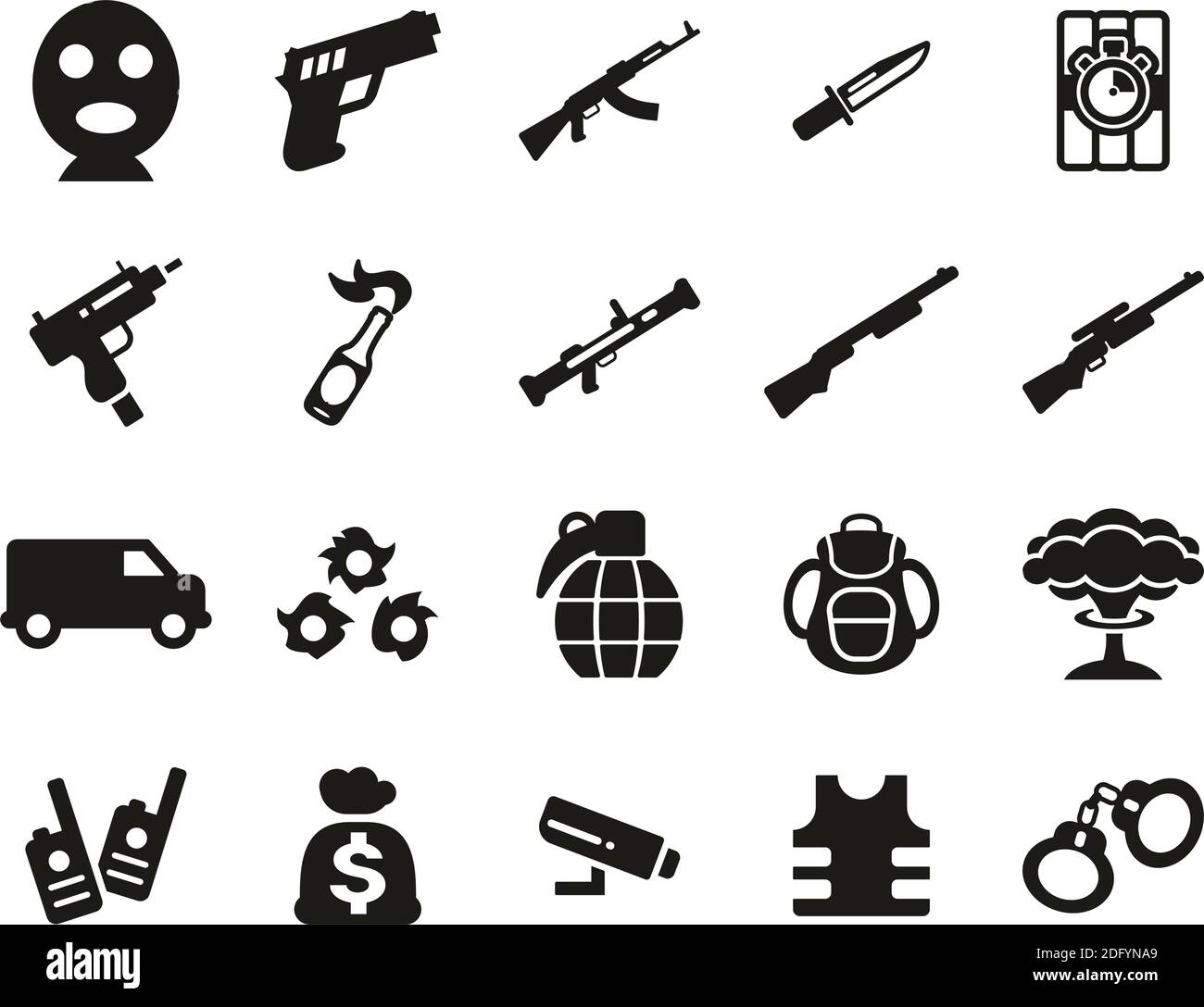 Terrorist Or Assassin Icons Black & White Set Big Stock Vector Image ...