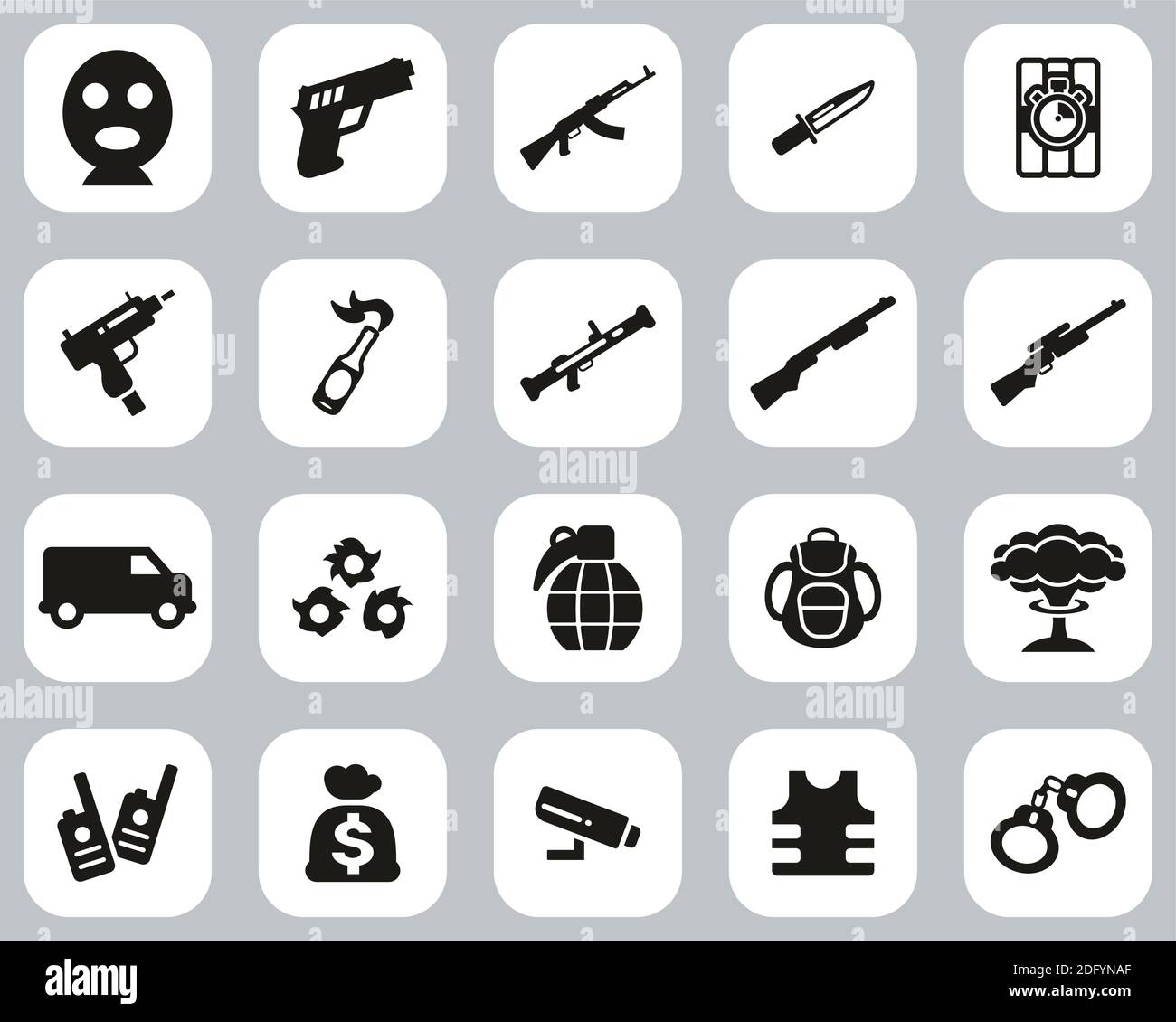 Terrorist Or Assassin Icons Black & White Flat Design Set Big Stock ...