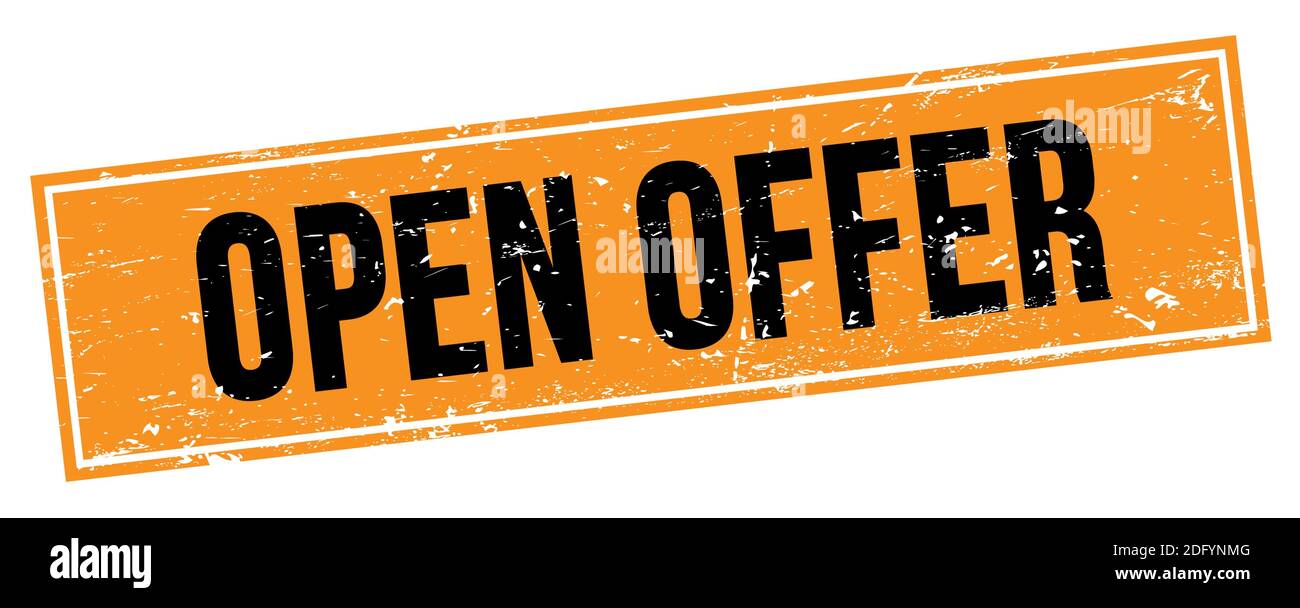 OPEN OFFER text on black orange grungy rectangle stamp sign Stock Photo ...