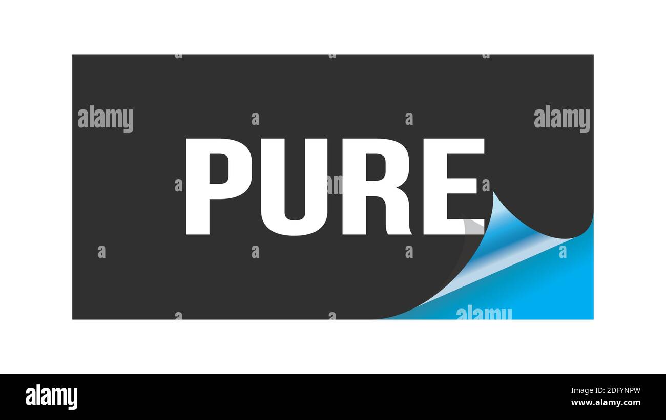 PURE text written on black blue sticker stamp Stock Photo - Alamy