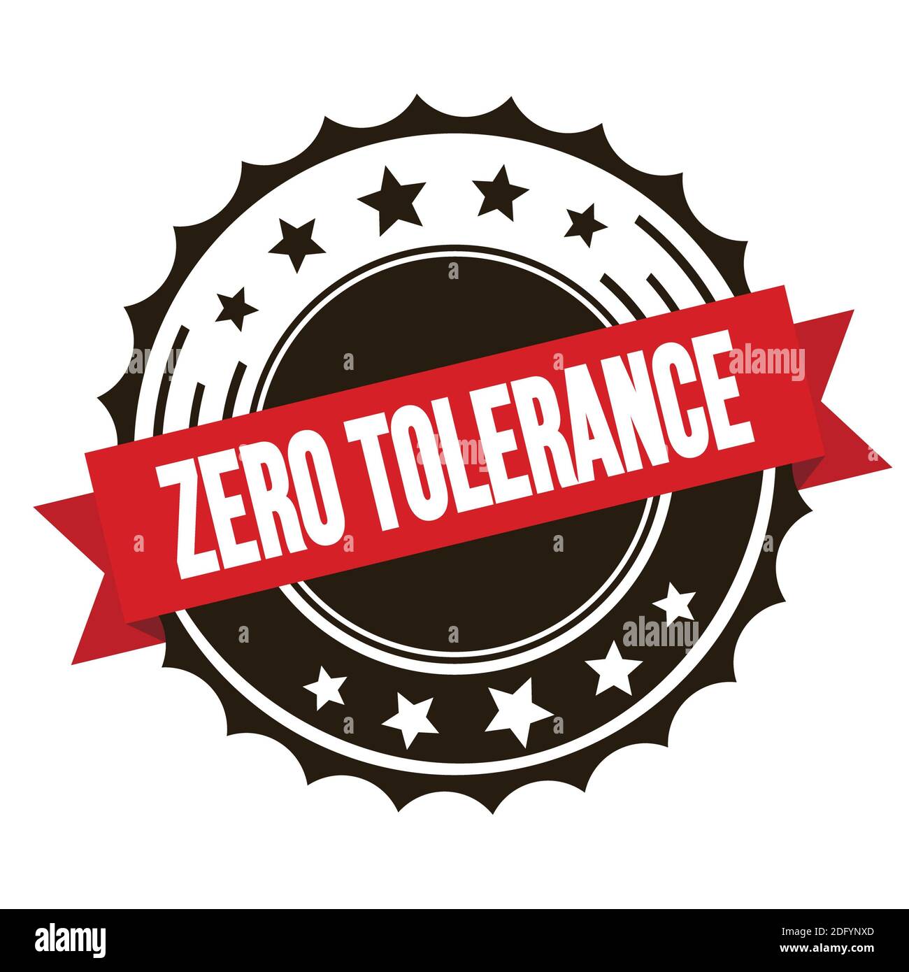 ZERO TOLERANCE text on red brown ribbon badge stamp Stock Photo - Alamy