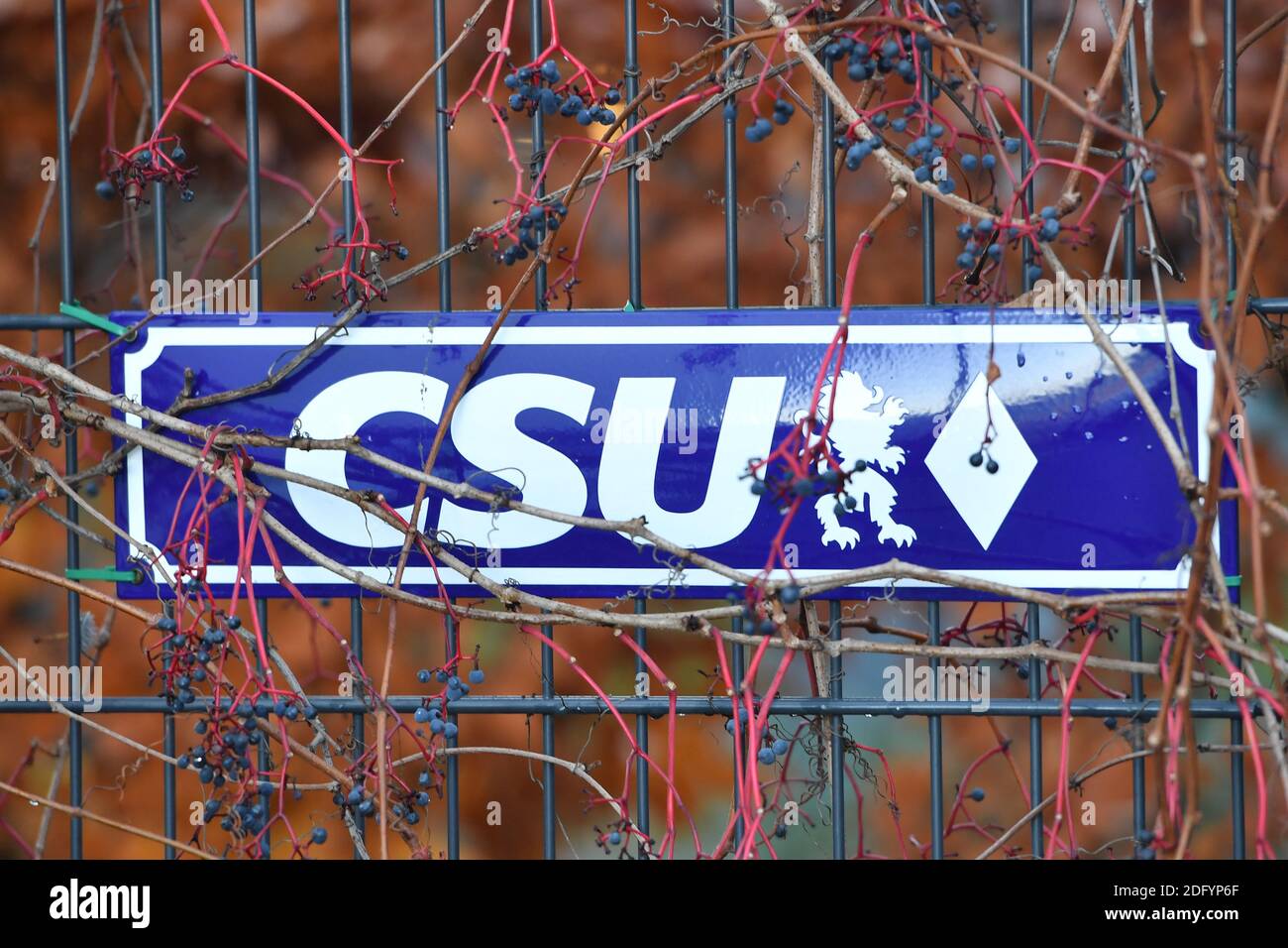 Munich, Germany. 07th Dec, 2020. White and blue tin sign, shield with ...