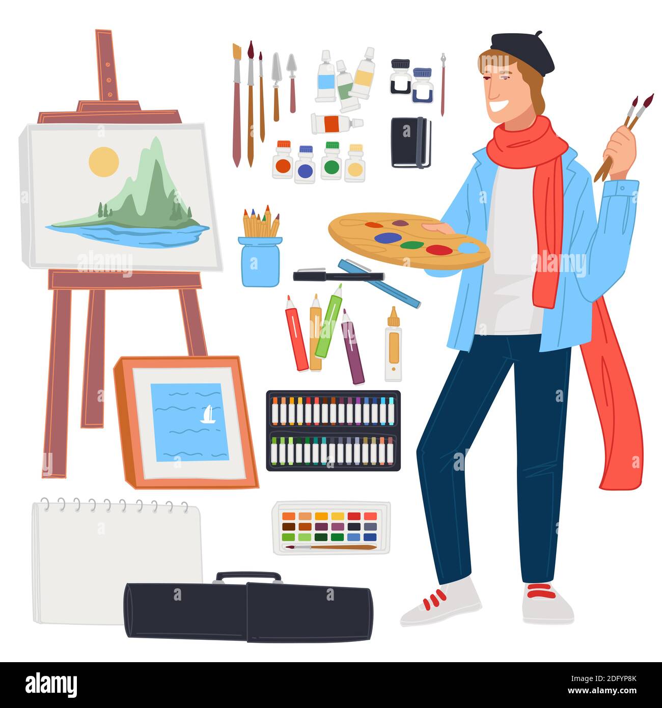 Young male painting artist landscape Stock Vector Images - Alamy