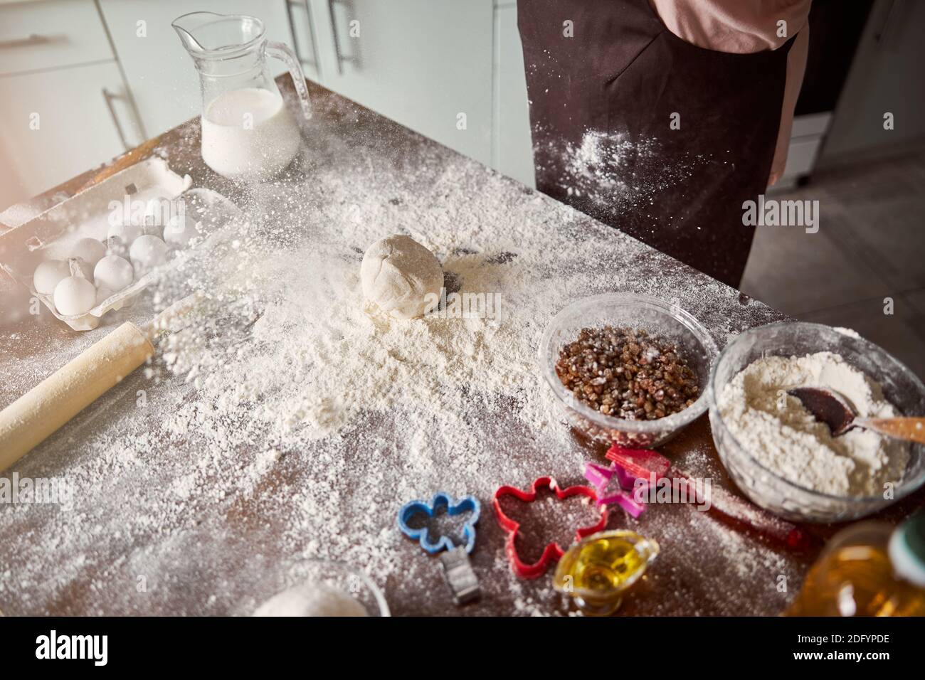 Piece of fresh dough on top of the kitchen table Stock Photo - Alamy