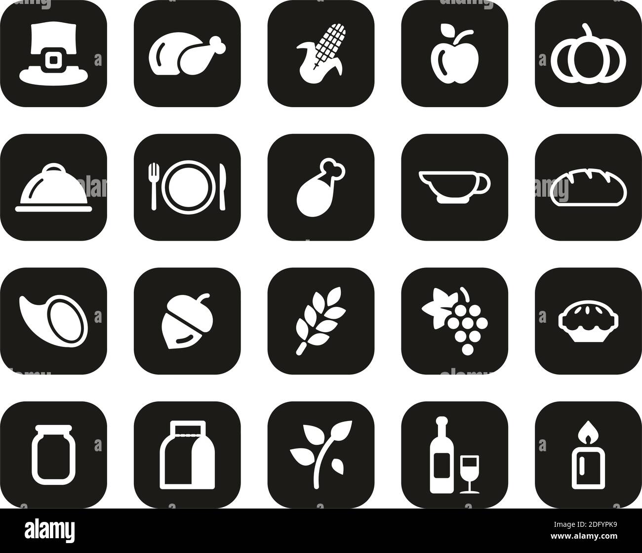 Thanksgiving Holiday Dinner & Tradition Icons White On Black Flat ...
