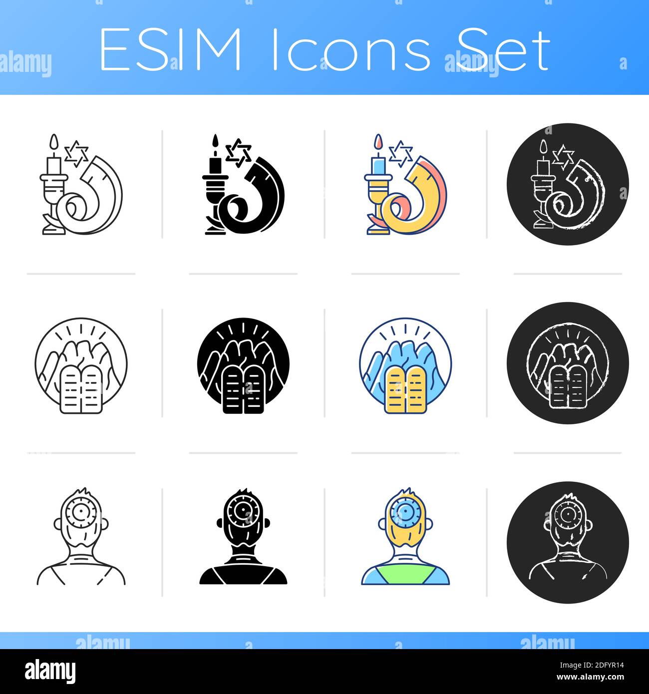 Judaism beliefs icons set Stock Vector Image & Art - Alamy