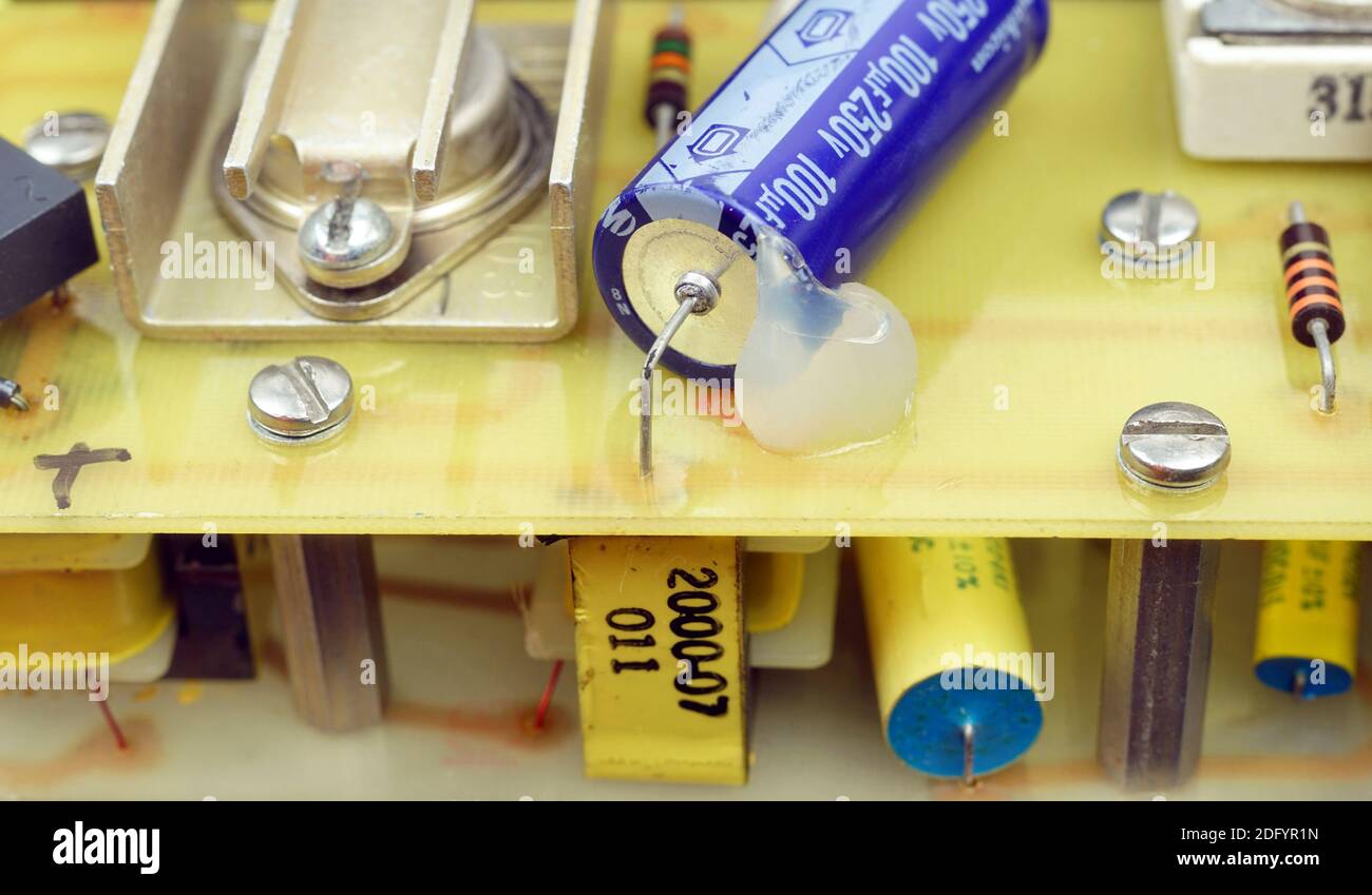A top-down veiw of a vintage power supply of a electronic boards Stock ...