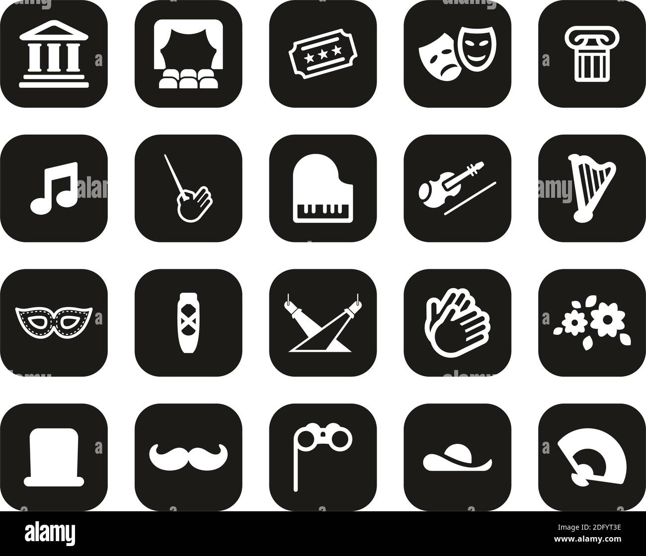 Theater Or Opera Icons White On Black Flat Design Set Big Stock Vector ...