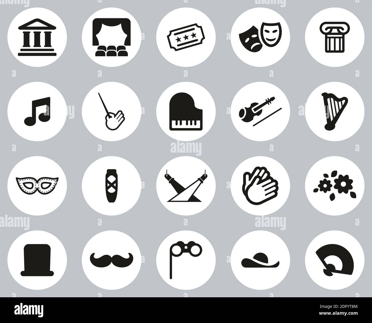 Theater Or Opera Icons Black & White Flat Design Circle Set Big Stock ...