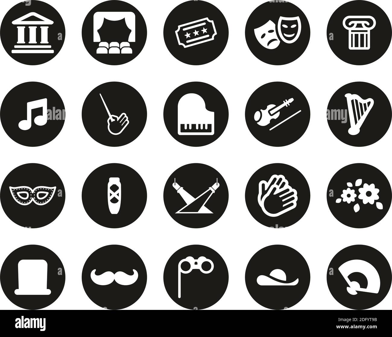 Theater Or Opera Icons White On Black Flat Design Circle Set Big Stock ...