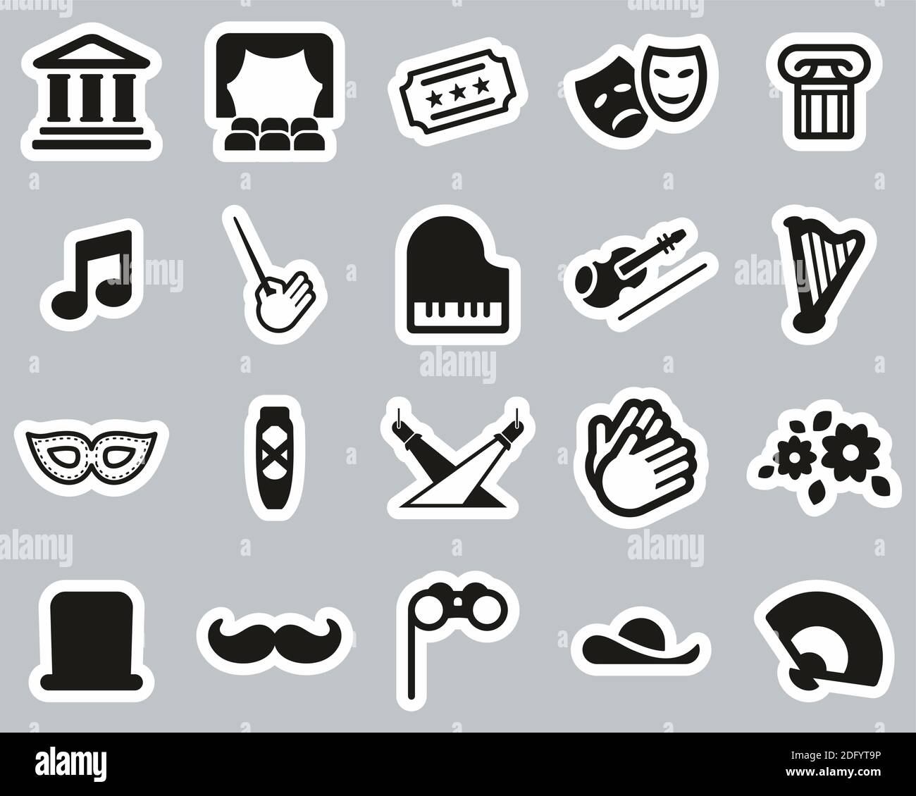 Theater Or Opera Icons Black & White Sticker Set Big Stock Vector Image ...