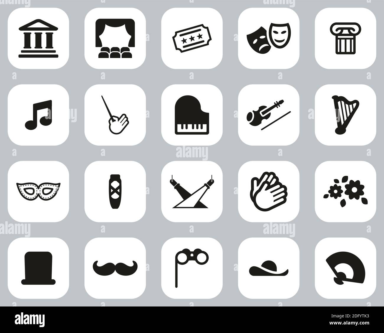 Theater Or Opera Icons Black & White Flat Design Set Big Stock Vector ...