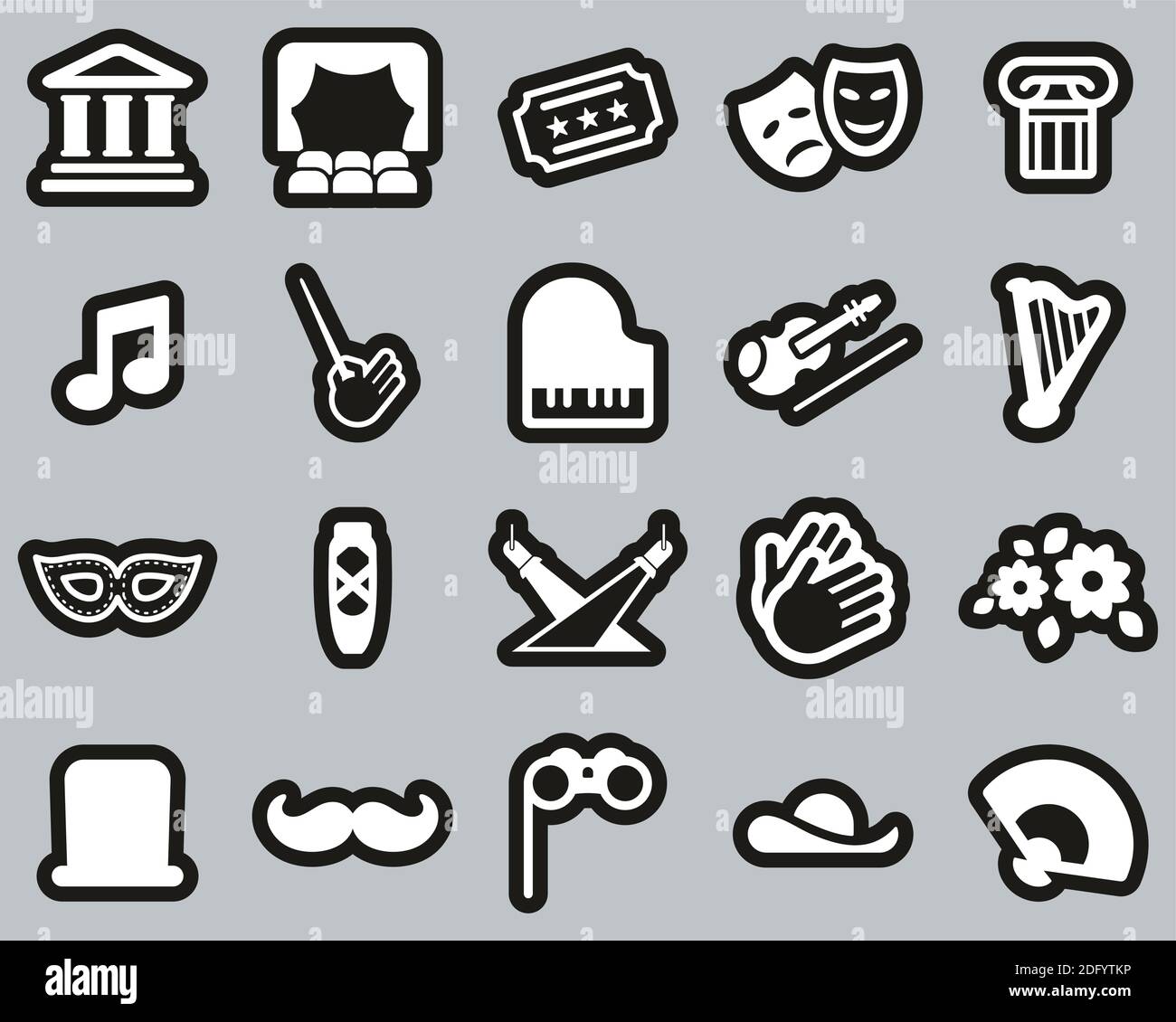 Theater Or Opera Icons White On Black Sticker Set Big Stock Vector ...