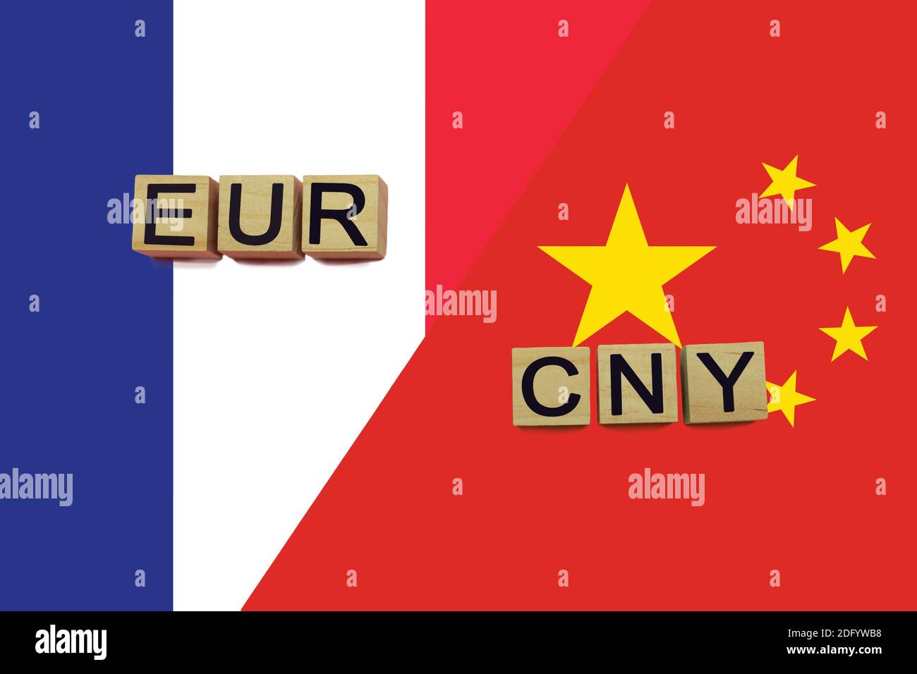 France and China currencies codes on national flags background ...