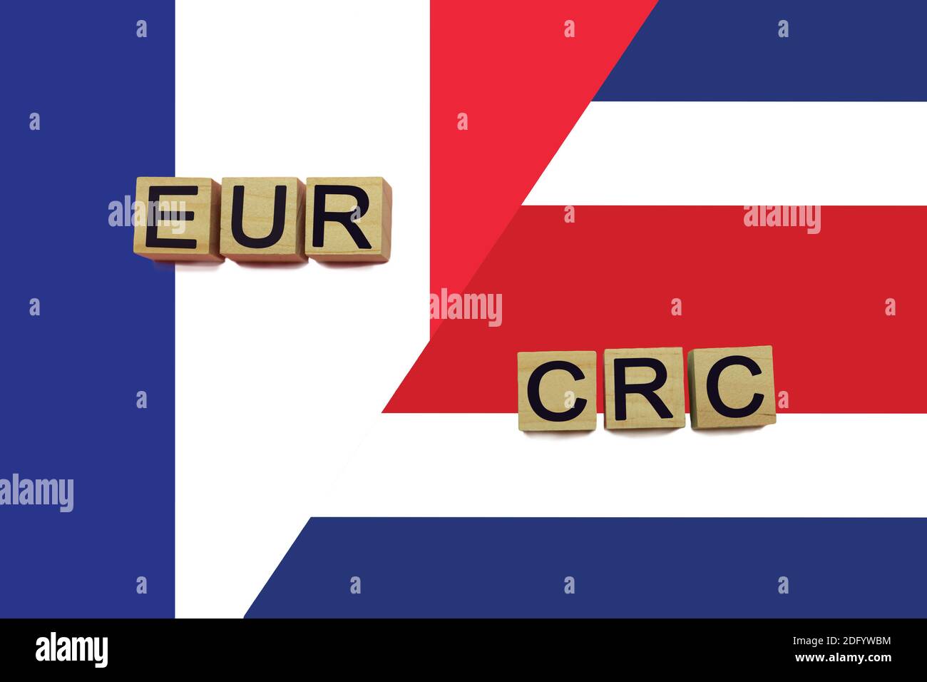 France and Costa Rica currencies codes on national flags background ...