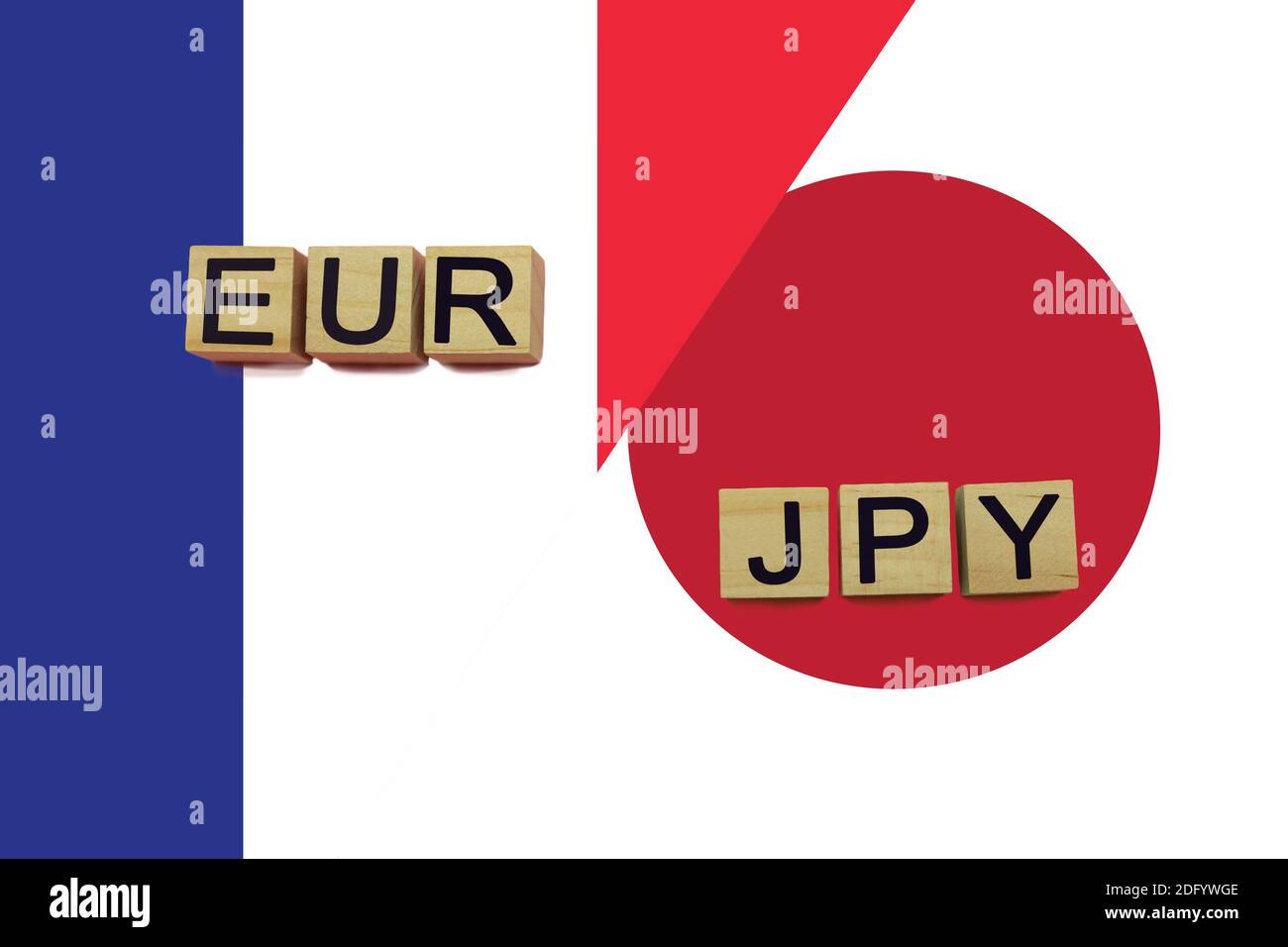 France and Japan currencies codes on national flags background ...