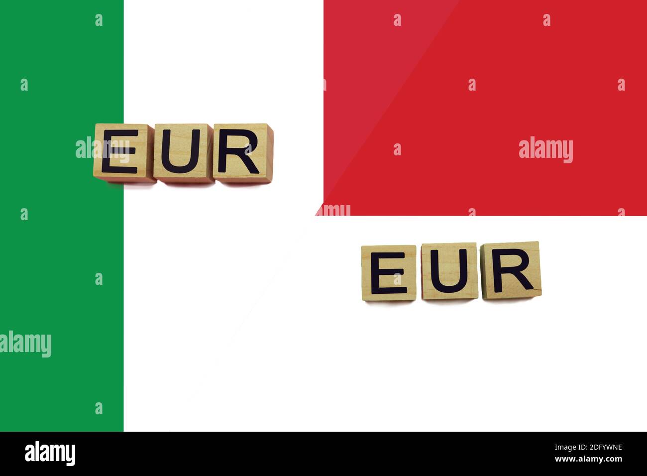 Italy and Monaco currencies codes on national flags background ...