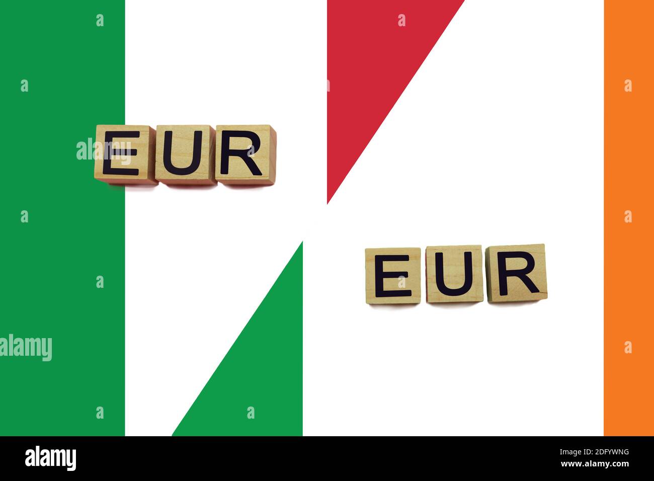 Italy and Ireland currencies codes on national flags background ...