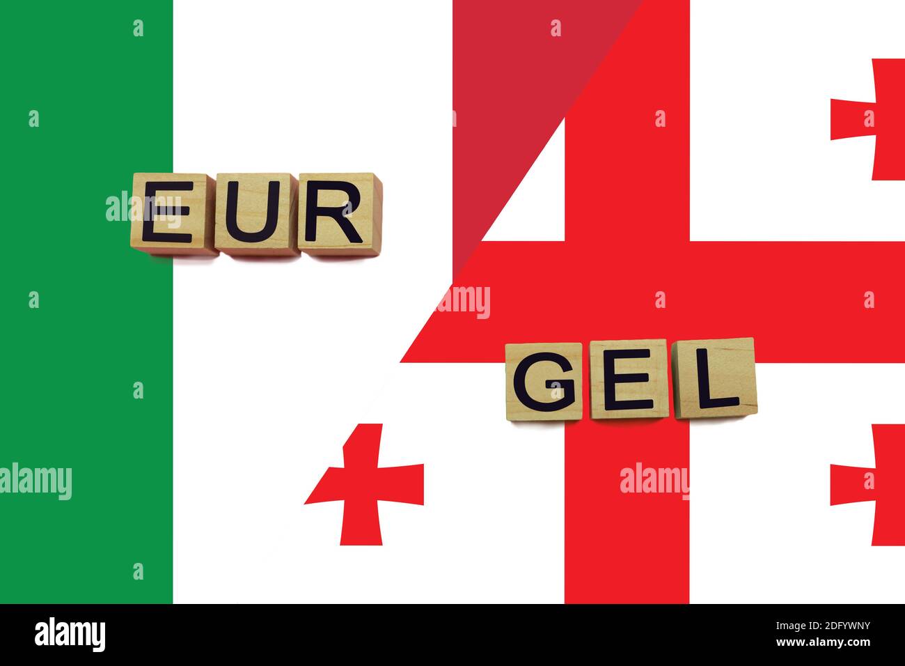 Italy and Georgia currencies codes on national flags background ...
