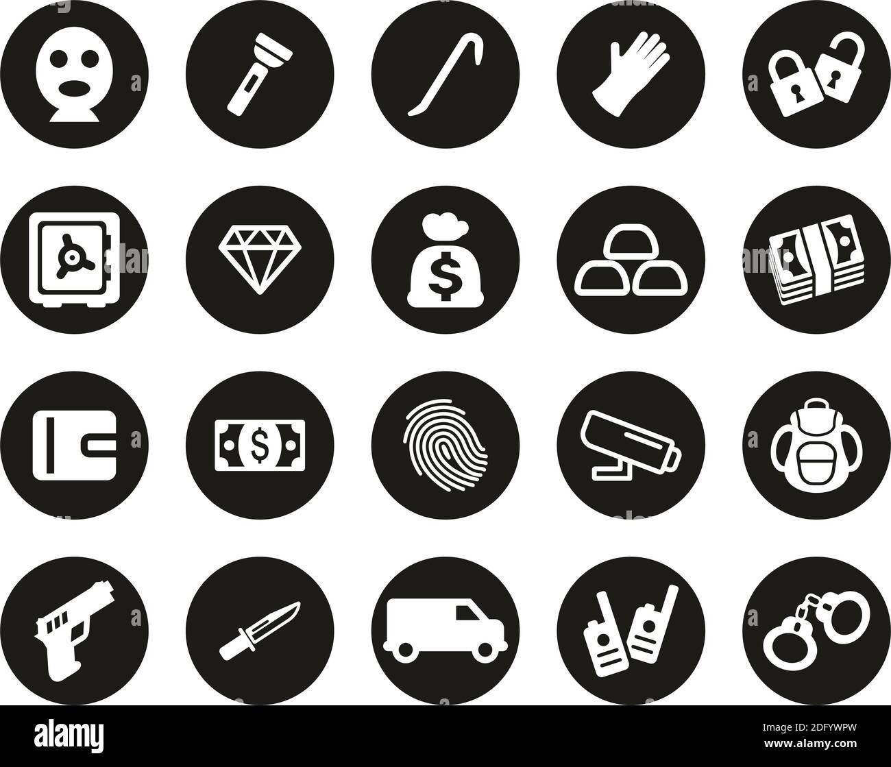 Thief Or Burglar Icons White On Black Flat Design Circle Set Big Stock ...