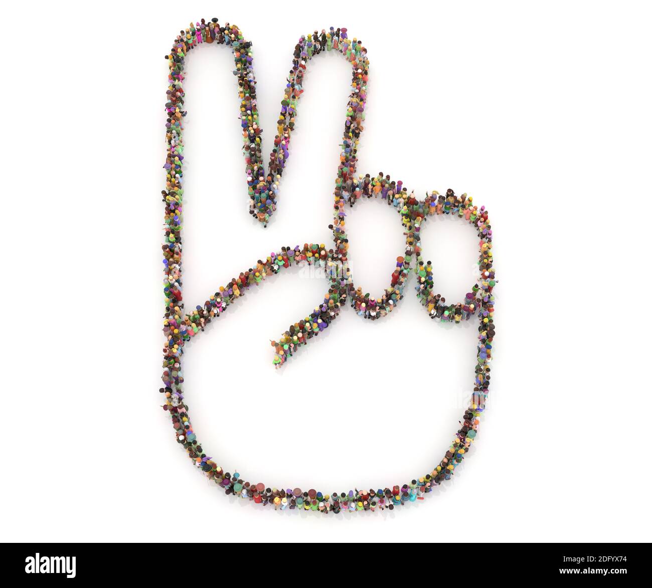 Large crowd of people in peace shape 3d rendering Stock Photo - Alamy