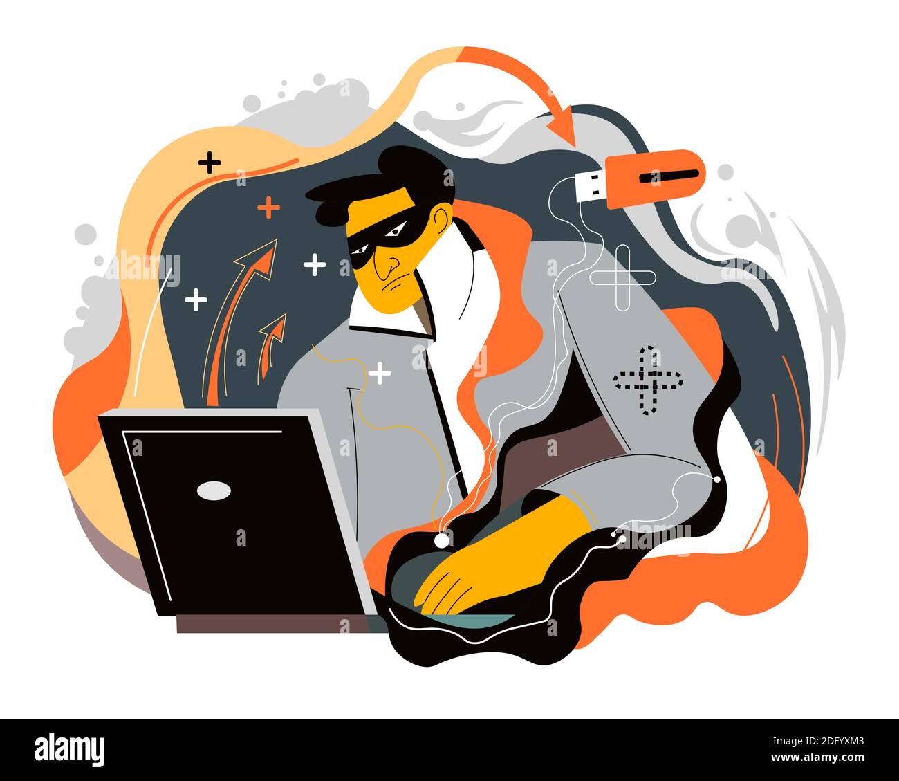 Hacker with laptop, cyber attack and crimes vector Stock Vector Image ...