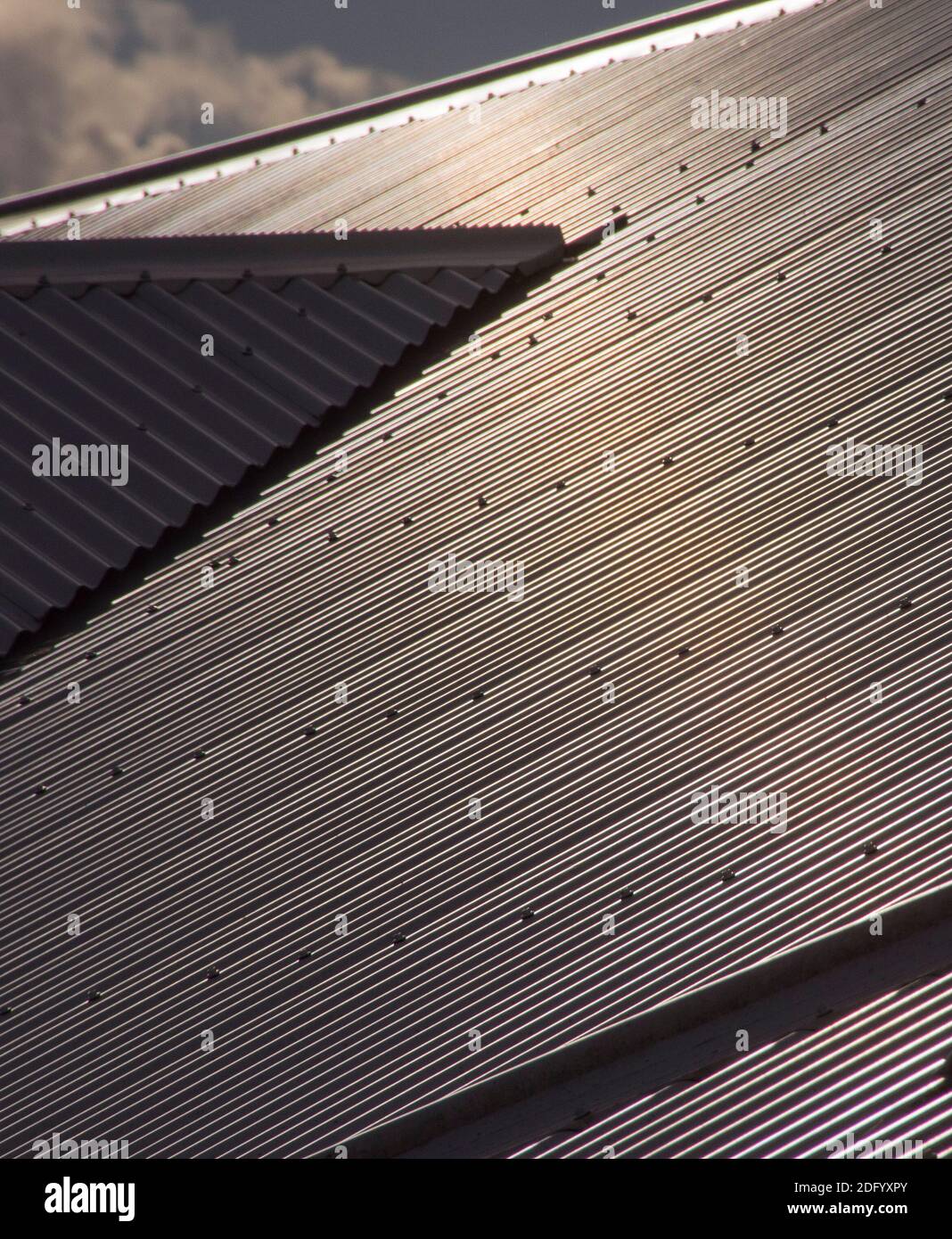 Corrugated Colorbond steel roof on house in Australia. Low winter ...