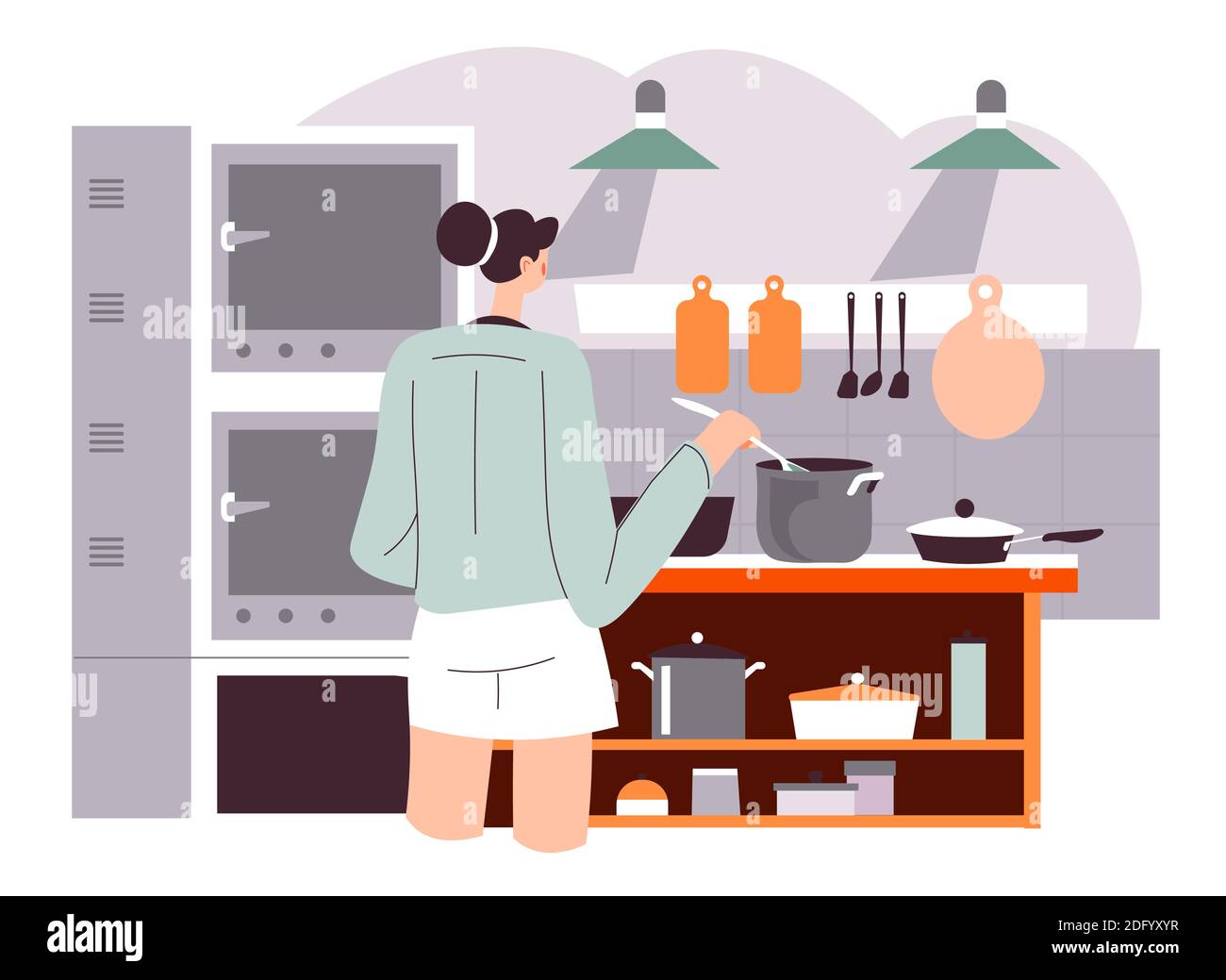Woman cooking home smiling female Stock Vector Images - Alamy