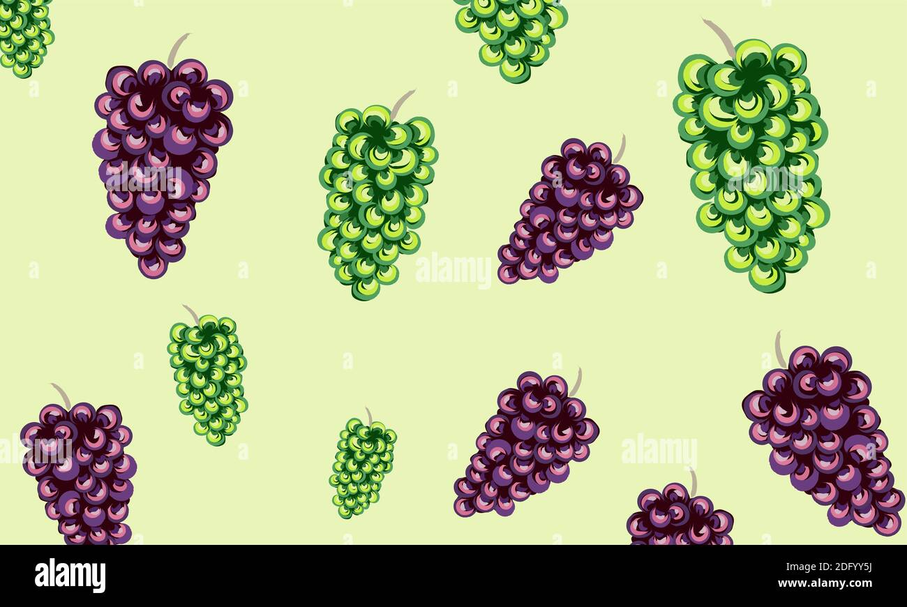 Pattern of white and purple bunches of grapes in traditional art style ...