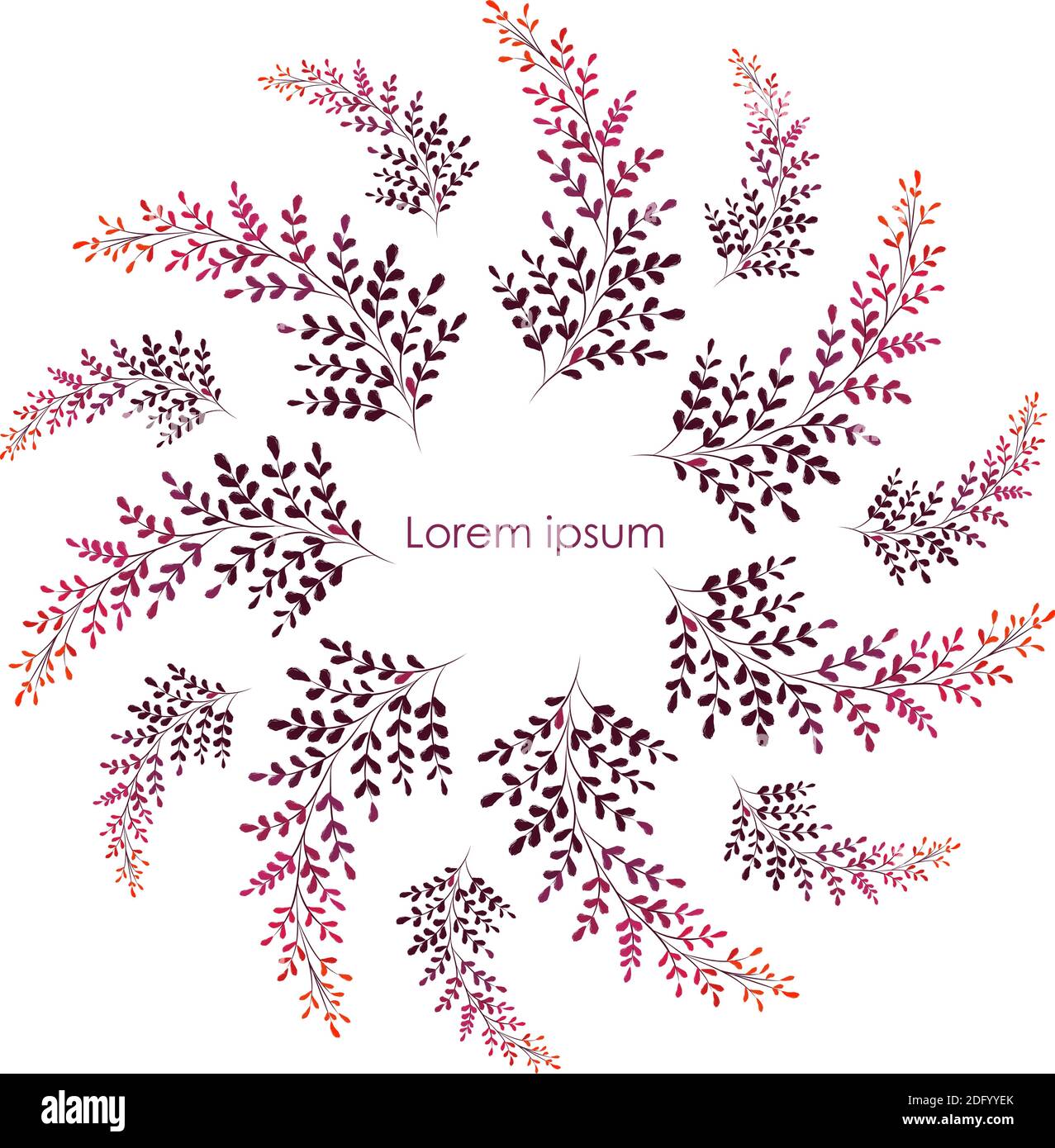 Abstract circle composed of red twigs with leaves. Place for text ...