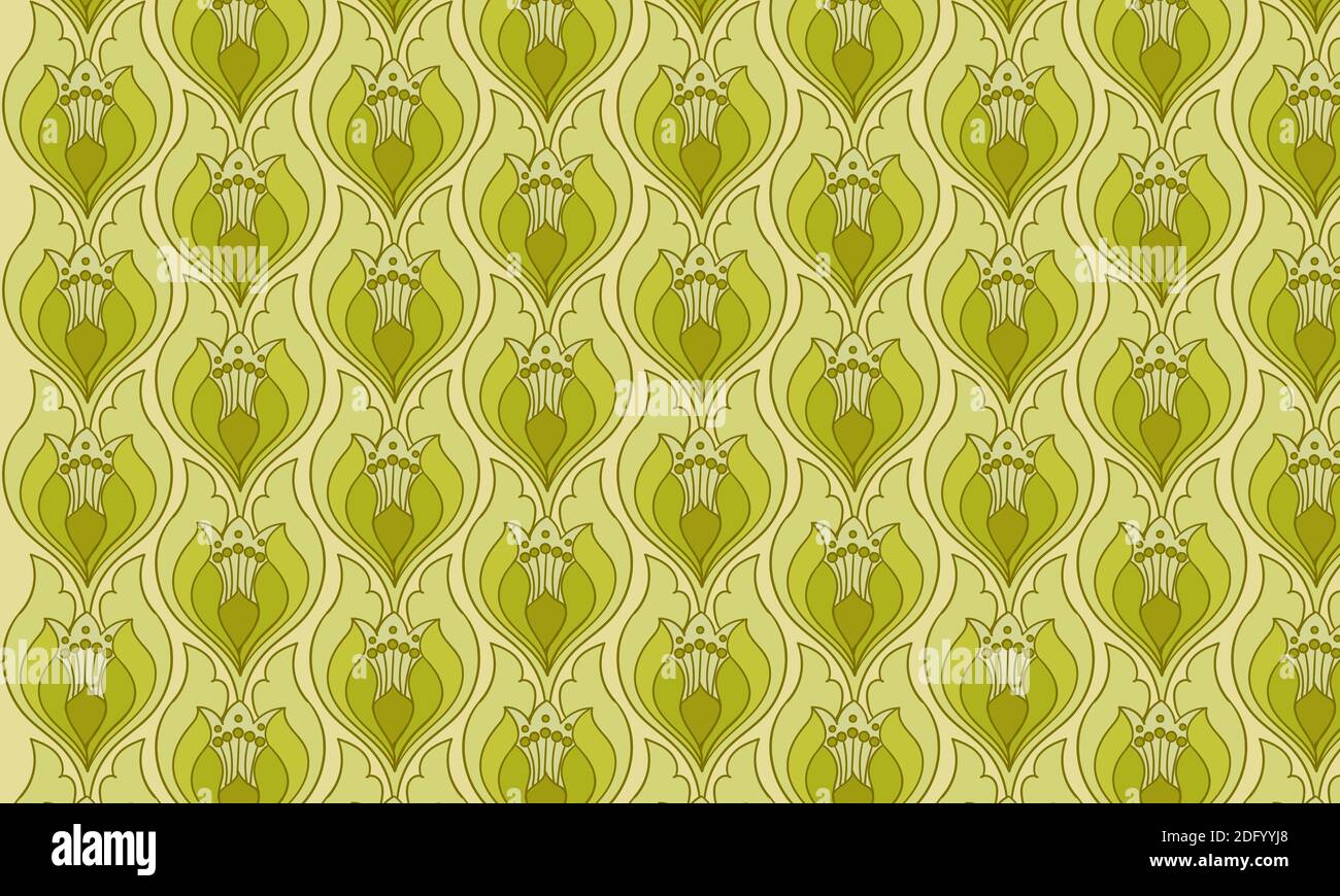 Green vintage wallpaper with abstract flowers pattern. Vector Stock ...