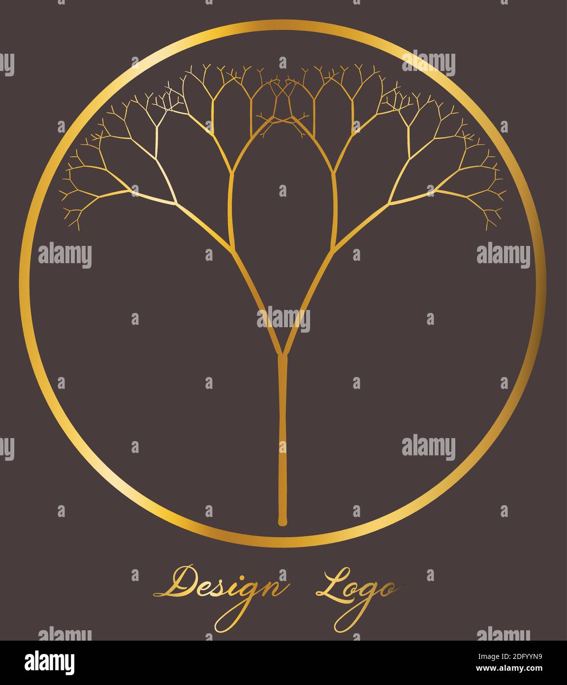 Logo design of a tree inside a circle. Reflective golden color. Vector ...