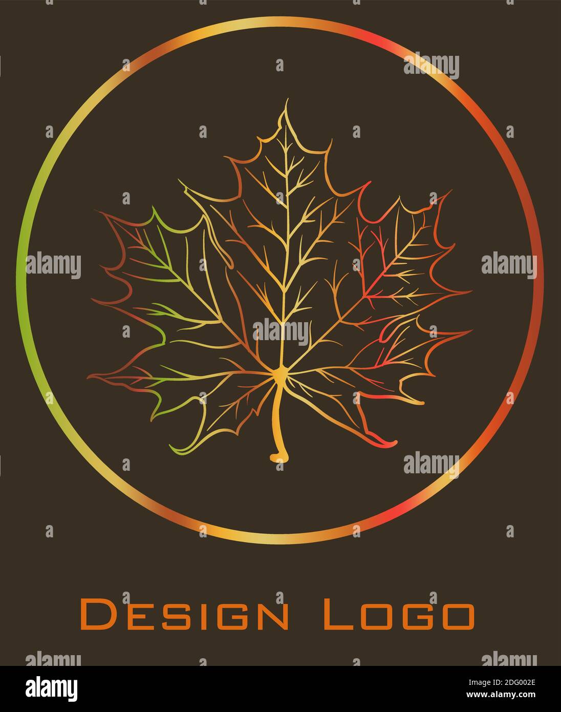 Logo design of a maple leaf inside a circle. Reflective golden color ...