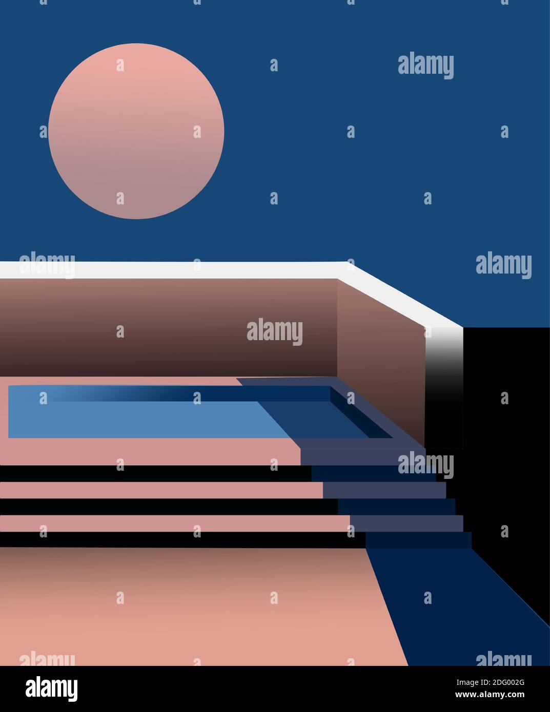 Composition of a pool on the roof top with full moon in the sky. Vector ...