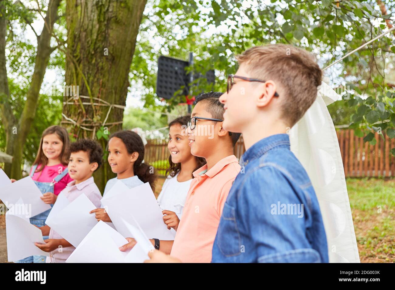 International children's choir in summer camp practices acappella ...