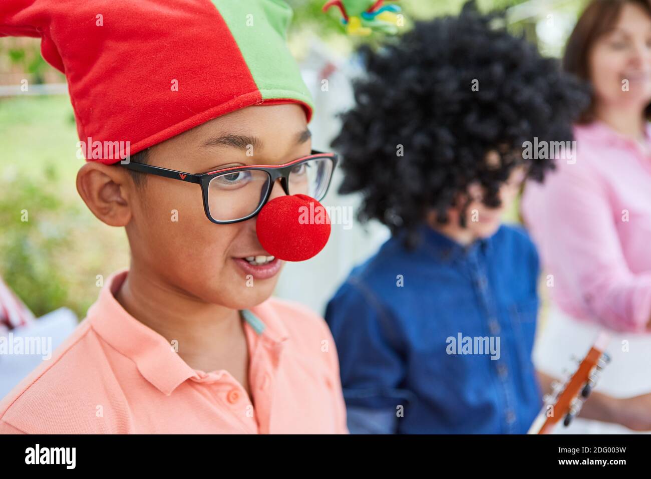 Children in carnival in funny disguise before the talent show Stock ...