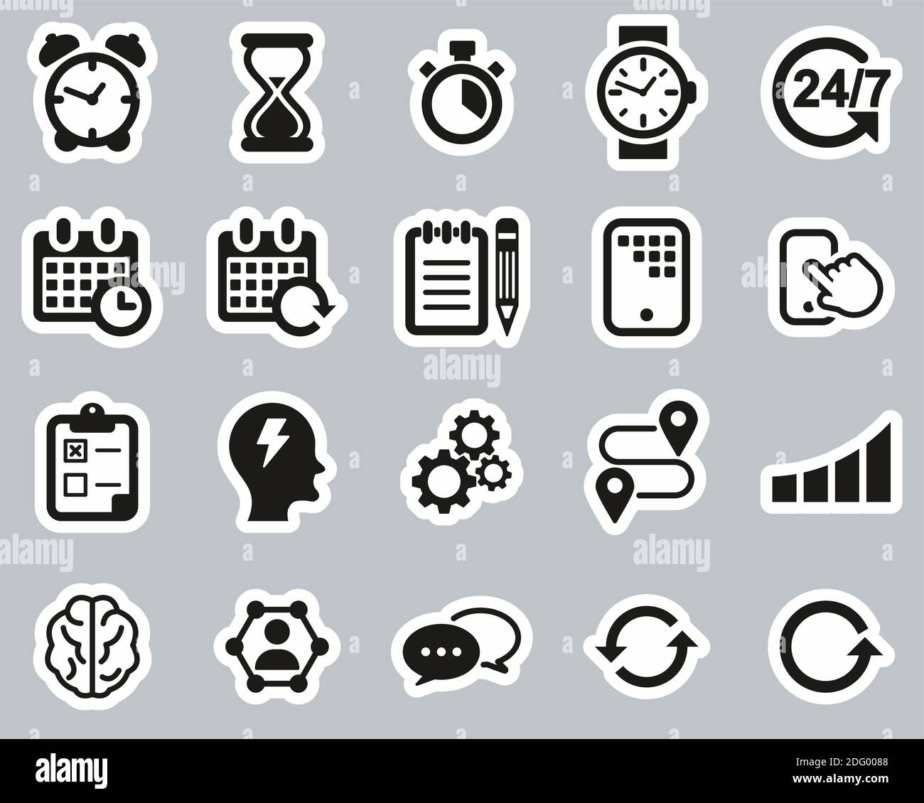 Time Management Icons Black & White Sticker Set Big Stock Vector Image ...