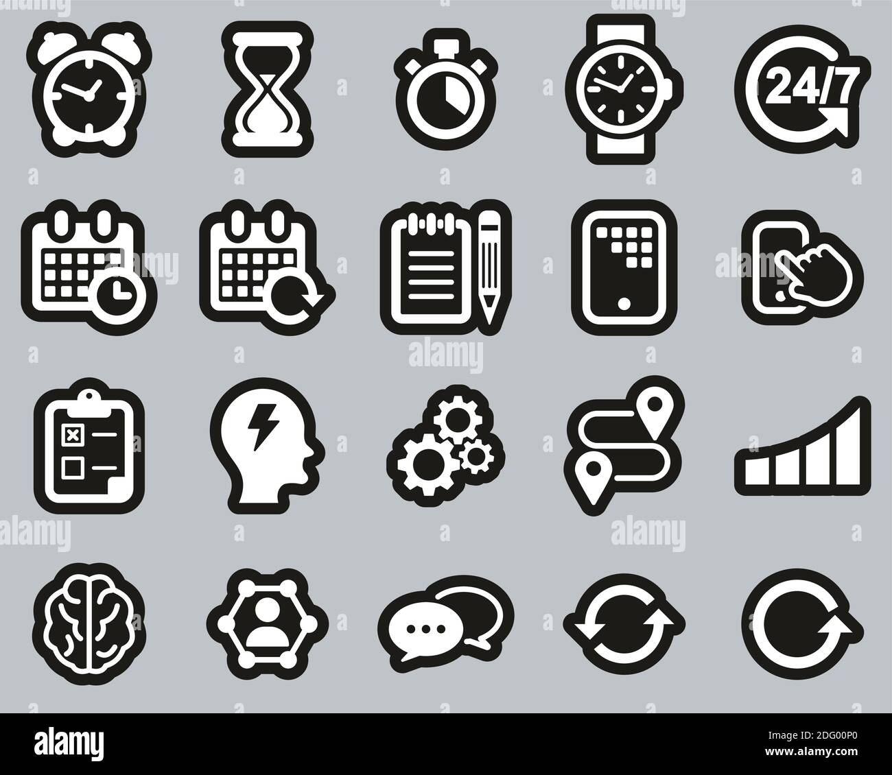 Time Management Icons White On Black Sticker Set Big Stock Vector Image ...