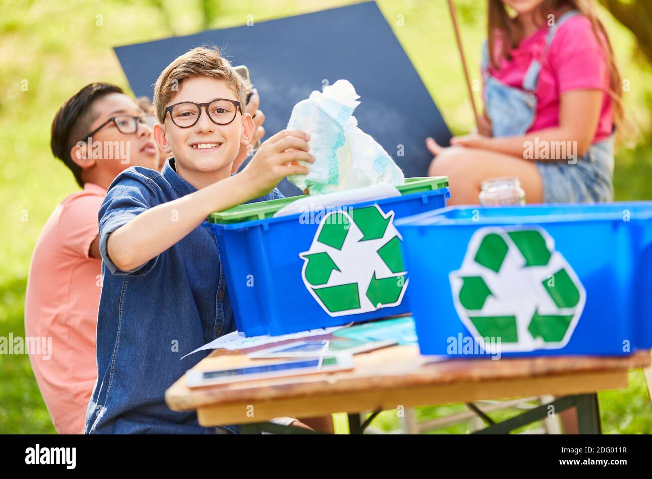 Children learn recycling and environmental protection in an ecological ...