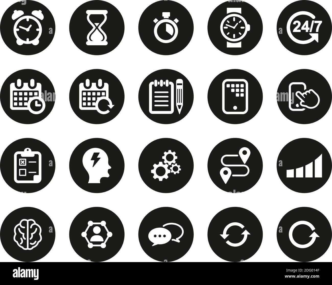 Time Management Icons White On Black Flat Design Circle Set Big Stock ...