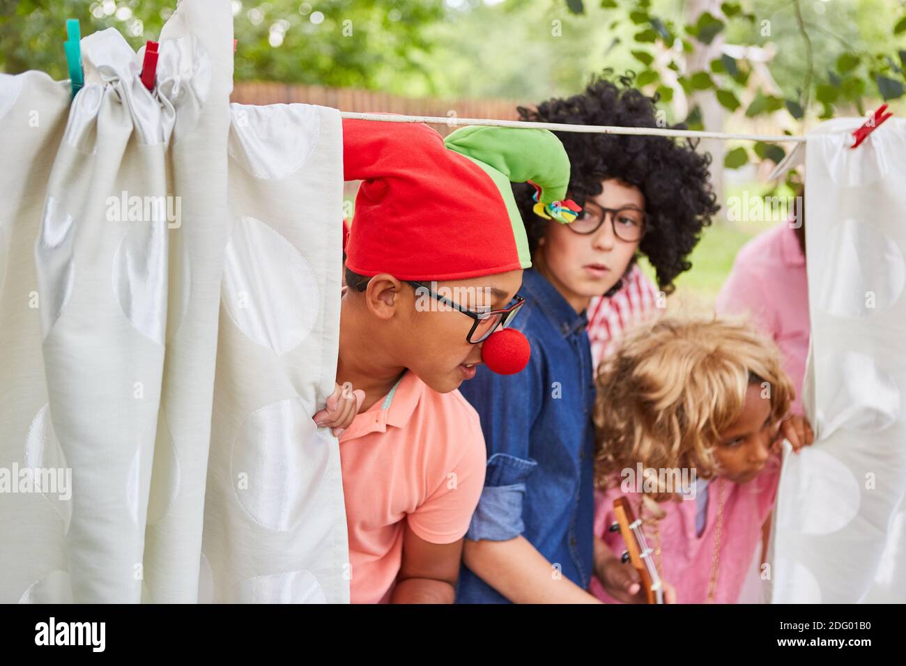 Group of children at the theater play in the talent show in the summer ...