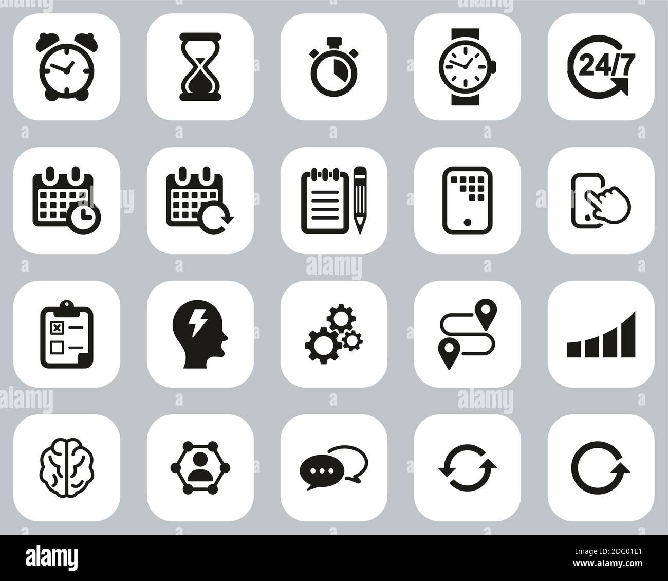 Time Management Icons Black & White Flat Design Set Big Stock Vector ...