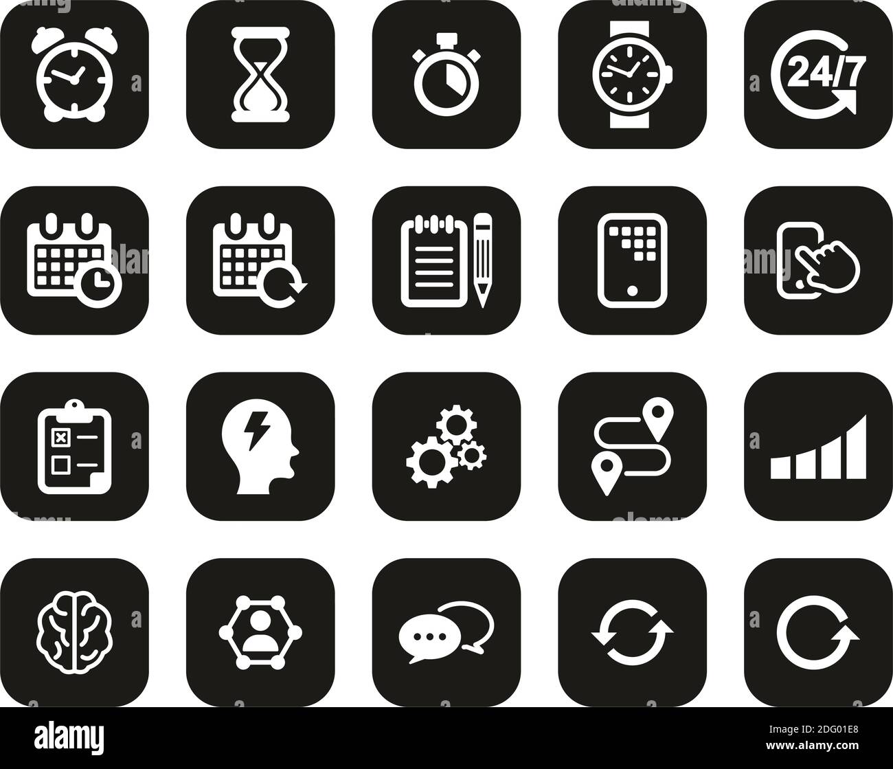 Time Management Icons White On Black Flat Design Set Big Stock Vector ...