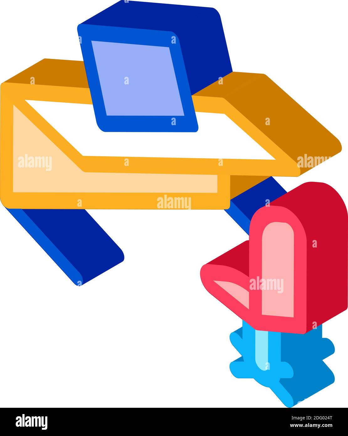 office table chair and computer isometric icon vector illustration ...