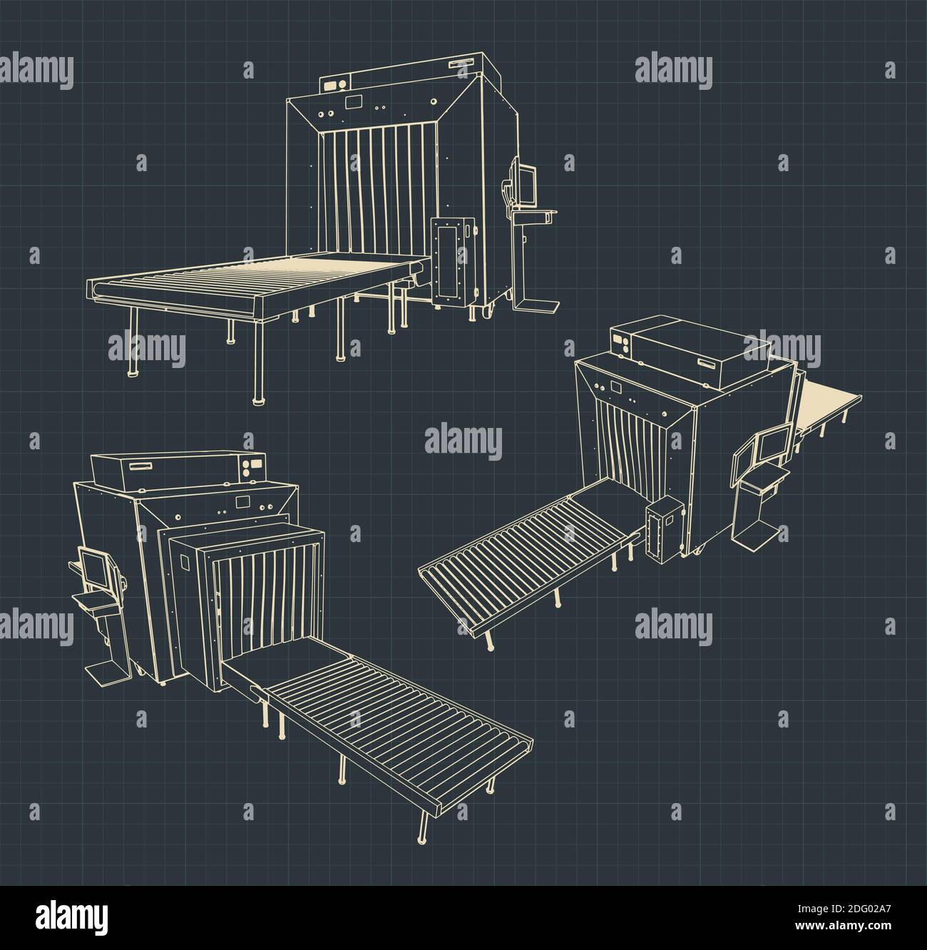Stylized vector illustration of x-ray baggage scanner drawings Stock ...