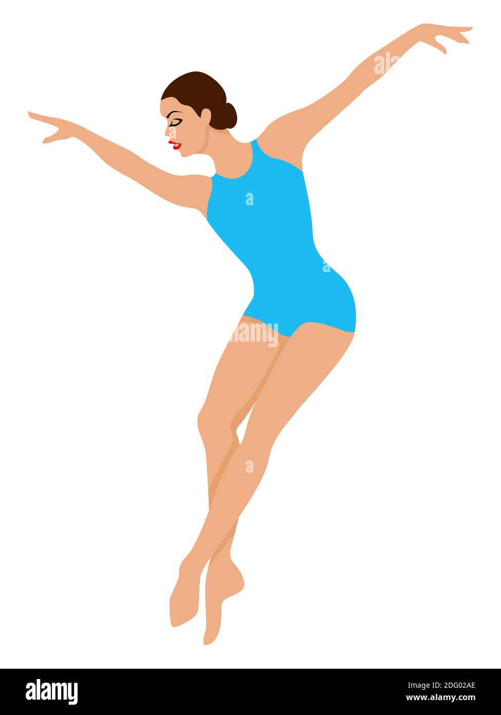Charming lady dancer in blue leotard in jump, hand drawing vector ...