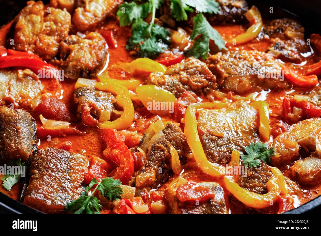 Moqueca baiana - brazilian fish stew of white fish with sweet pepper ...