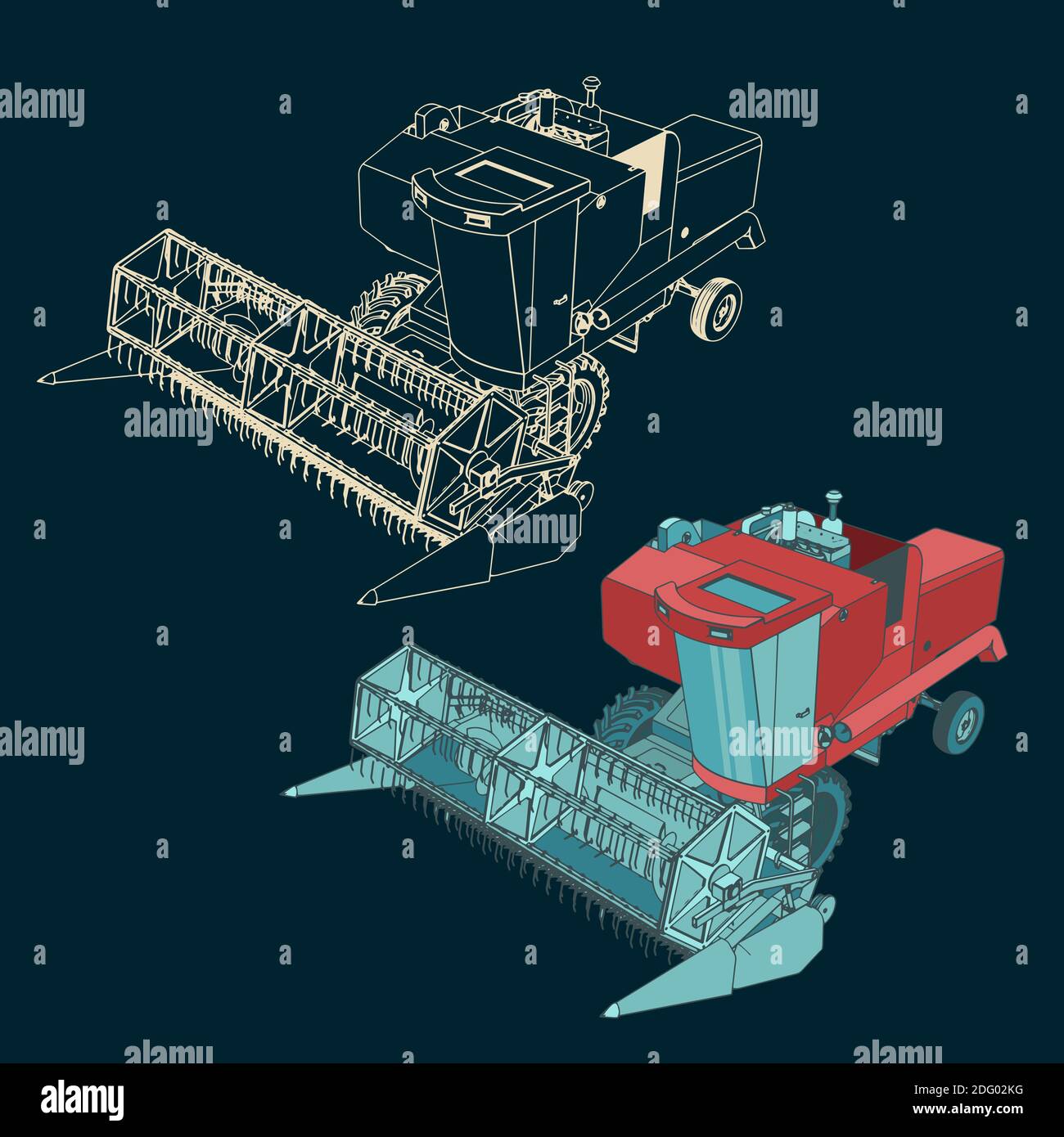 Stylized vector illustrations of a Combine Harvester Stock Vector Image ...