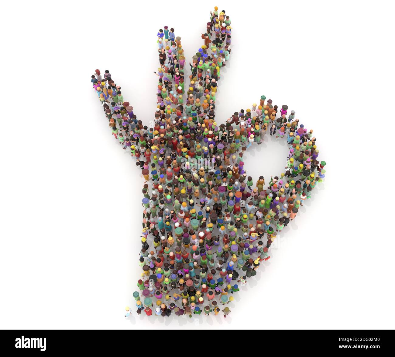 Large crowd of people okay sign 3d rendering. Perfectly ok hand symbol ...