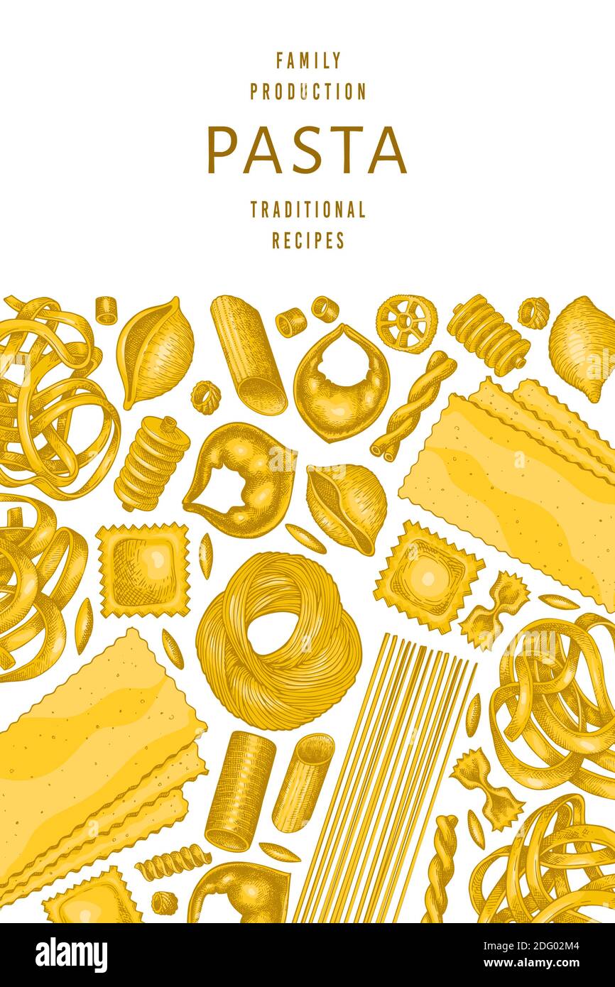 Italian pasta design template. Hand drawn vector food illustration ...